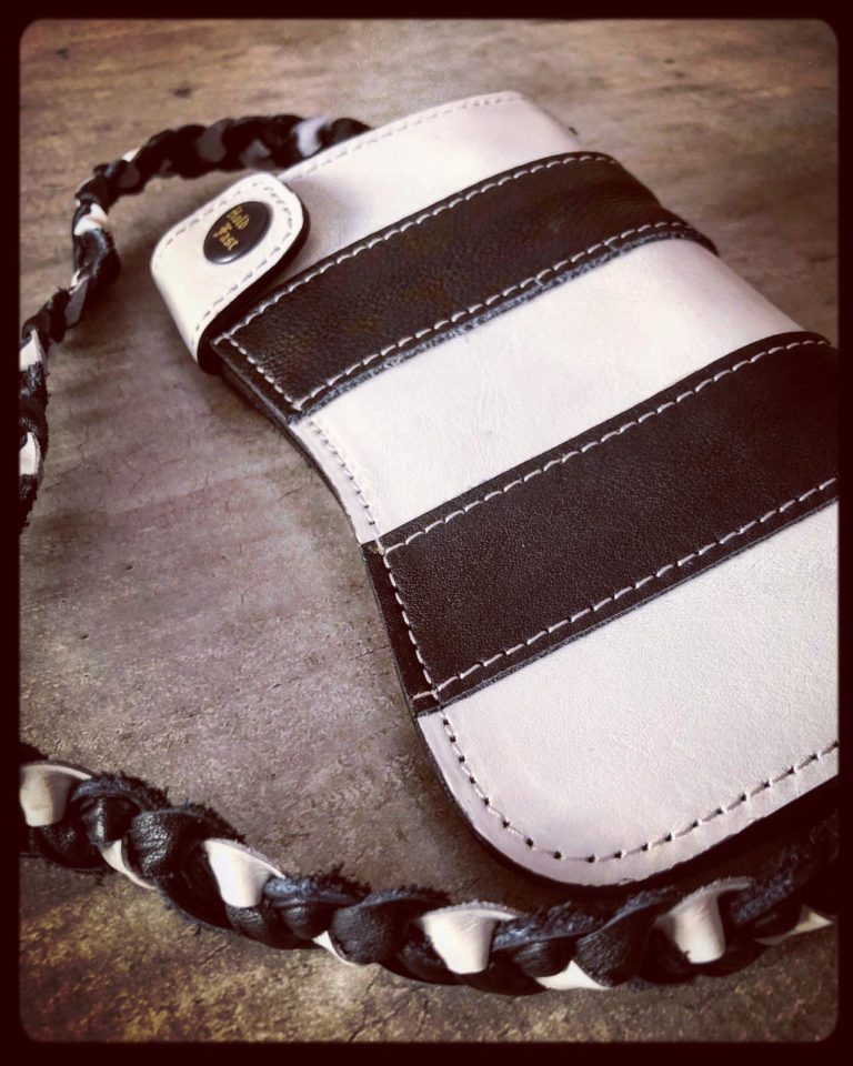 Biker-leather-wallet prisoner striped - school of cool