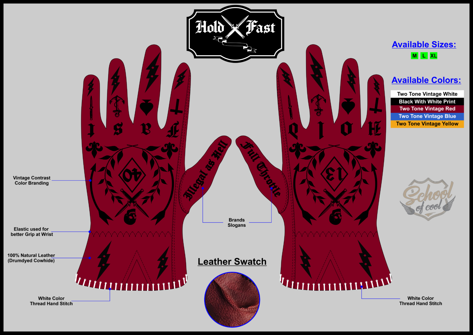 1340 HOLD FAST TATTOO RED PATINA GLOVES - school of cool