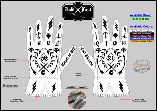 GANTS CUIR NOIRS 1340 HOLD FAST TATTOO - school of cool
