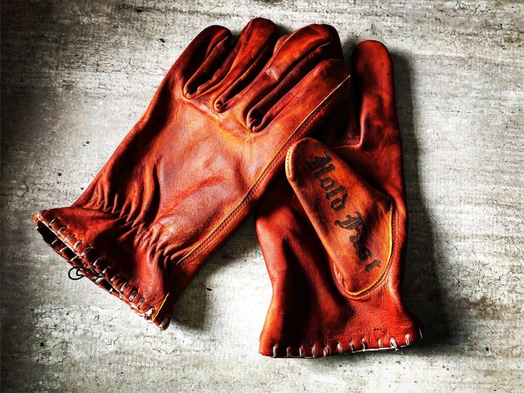 Biker-red-Leather-gloves Vintage Hold Fast - school of cool